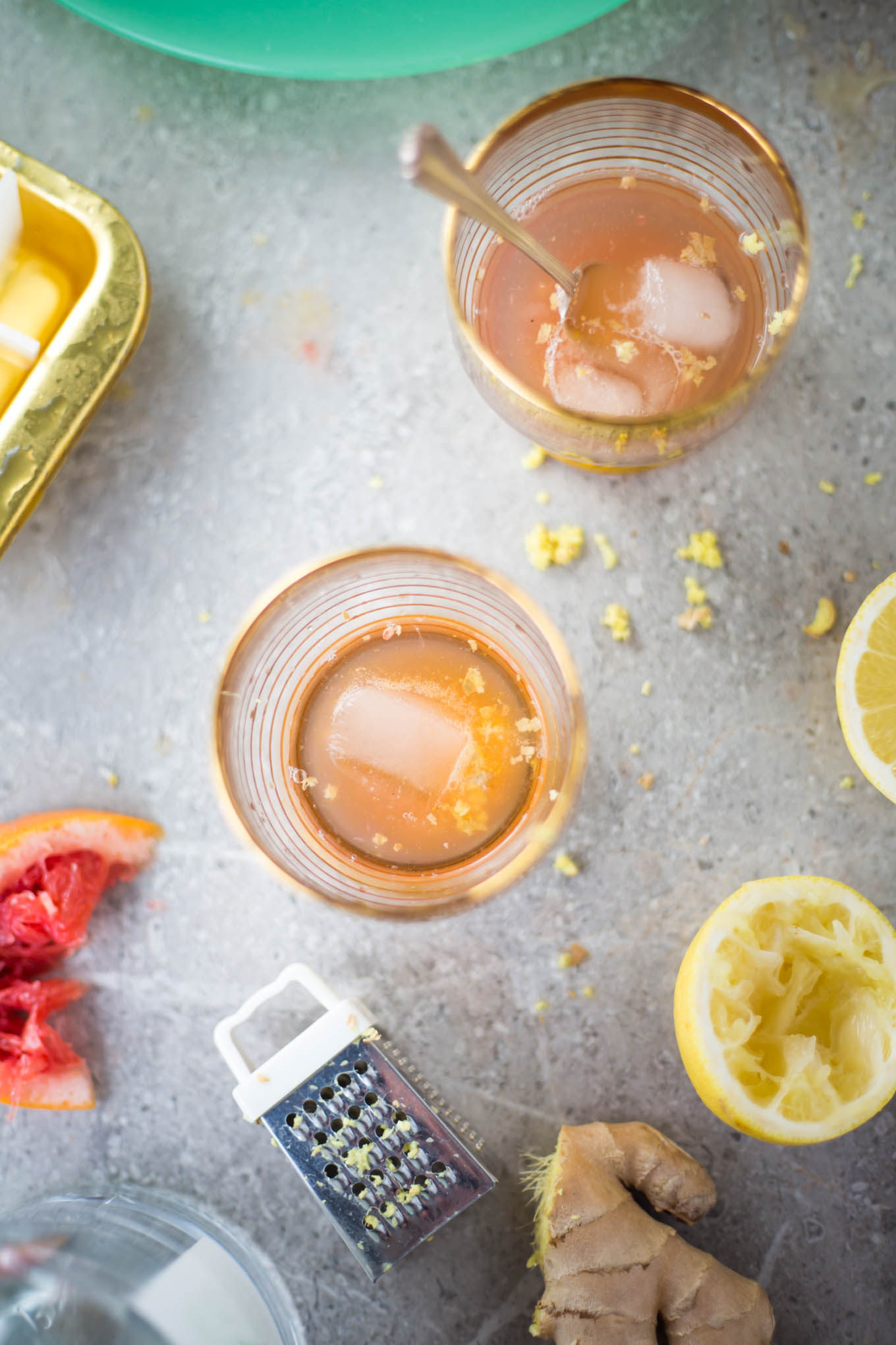 Grapefruit, lemon, ginger, honey + gin cocktail • Delicious from scratch
