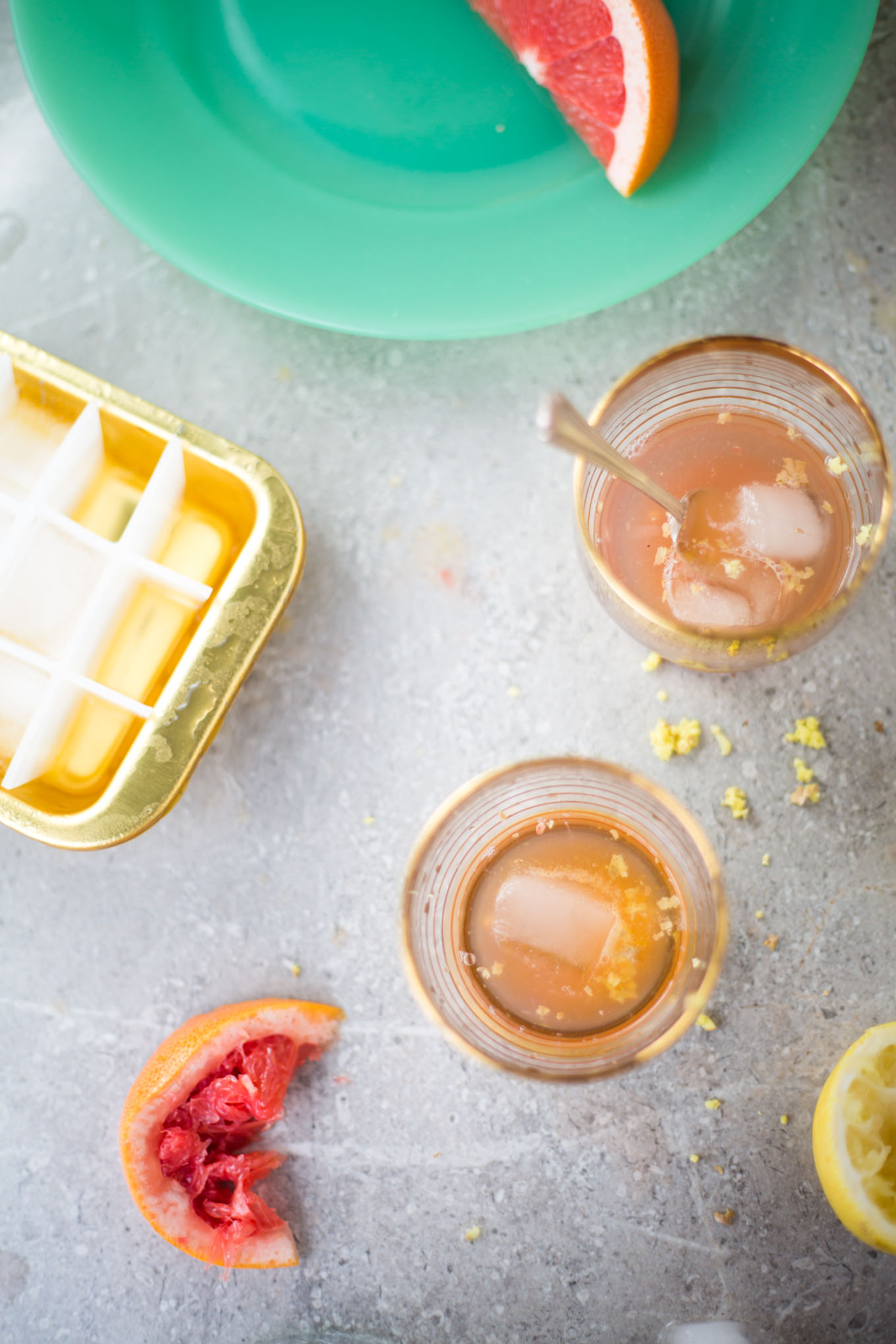 Grapefruit, lemon, ginger, honey + gin cocktail • Delicious from scratch