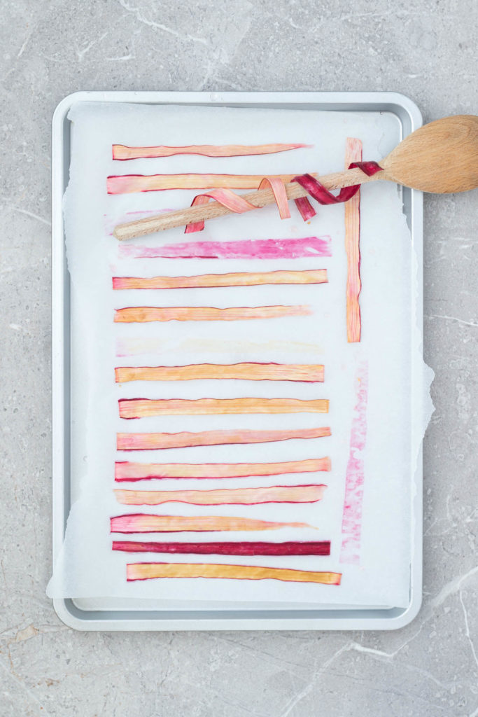 Candied rhubarb garnish • Delicious from scratch