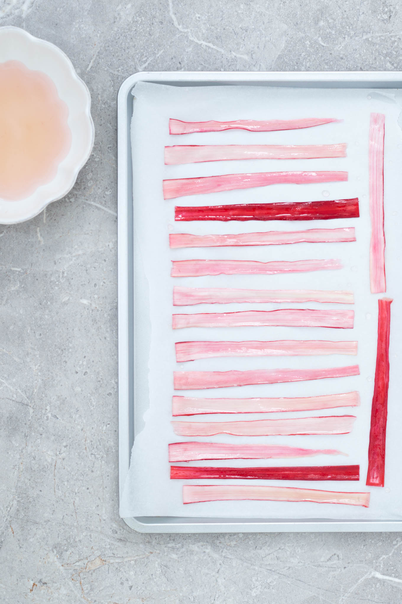 Candied rhubarb garnish • Delicious from scratch